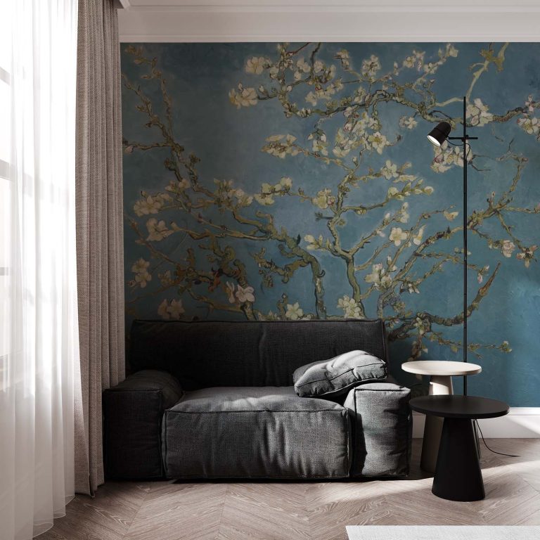 Blauw Amandelbloesem Bloemen Behang Topkwaliteit en Uniek Design ...