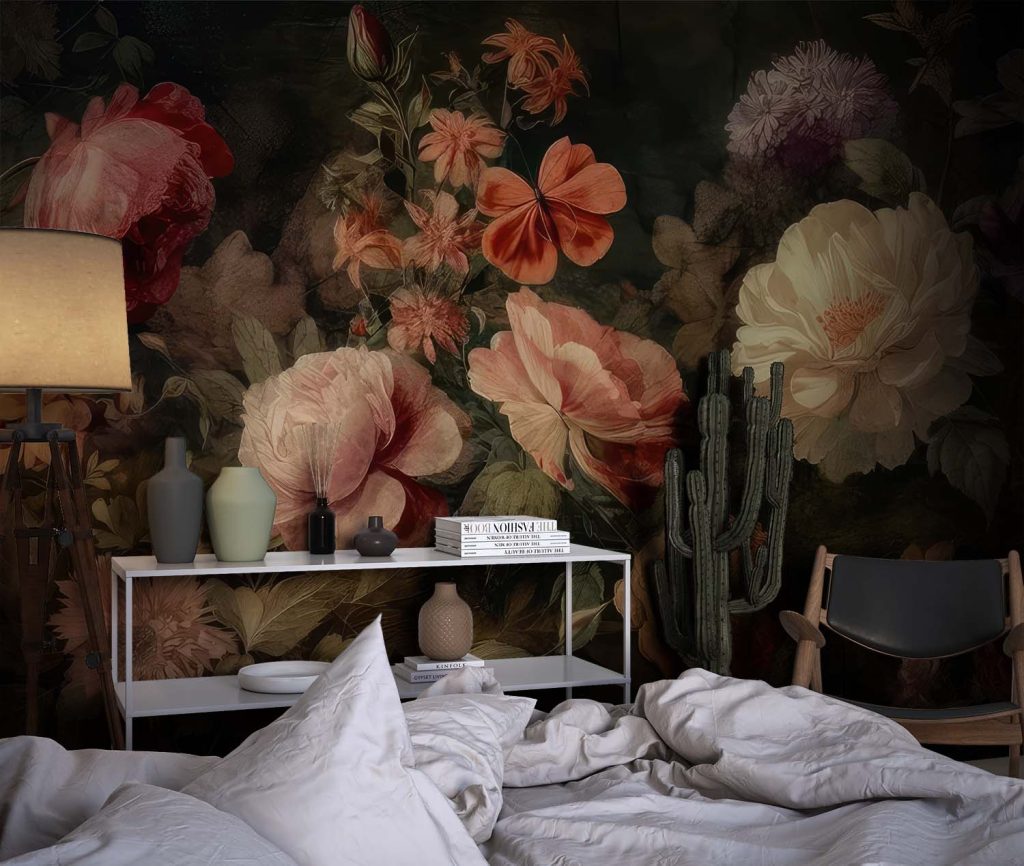 Betoverend Bloemen Behang in Blauw-Oranje Topkwaliteit en Uniek Design ...