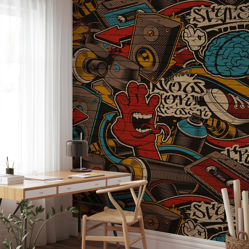 Retro Rood Graffiti Behang Topkwaliteit en Uniek Design | Trendingwall