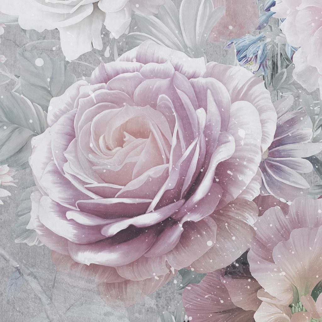 Grijs Bloemen Behang met Paarse Roos Topkwaliteit en Uniek Design ...